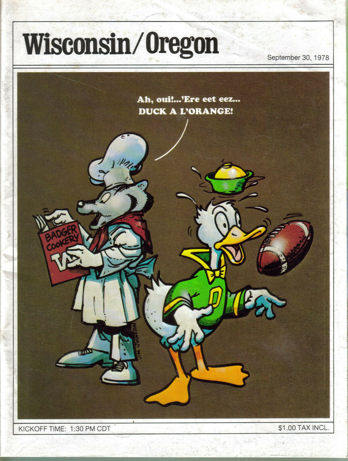 Wisconsin Badgers Football Program Vs. Oregon Ducks 9/30/78 Madison ...
