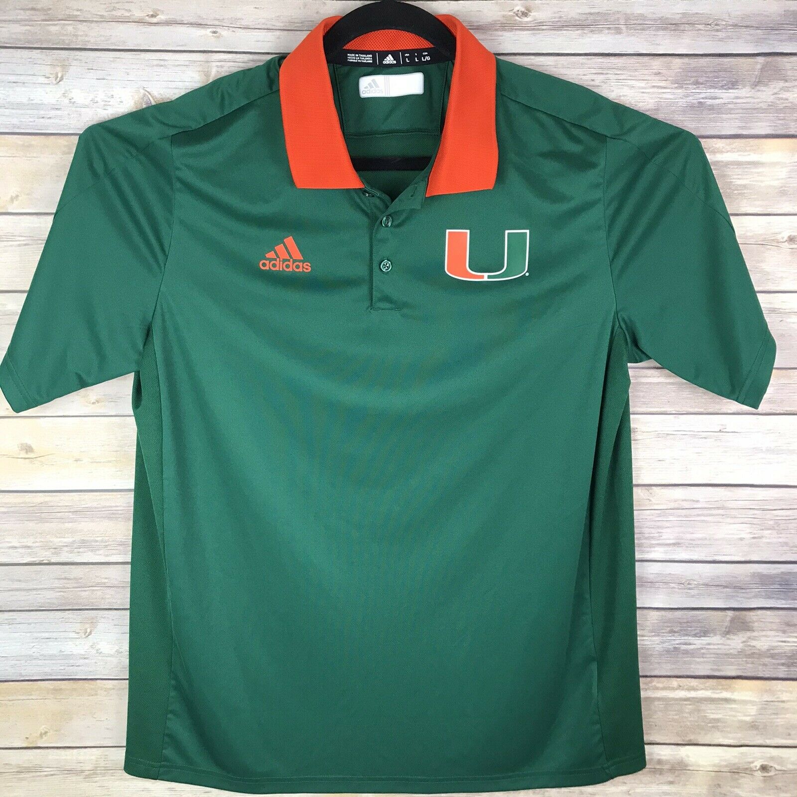 Miami Hurricanes Mens Large Adidas Polo Shirt Green Orange UM Football ...