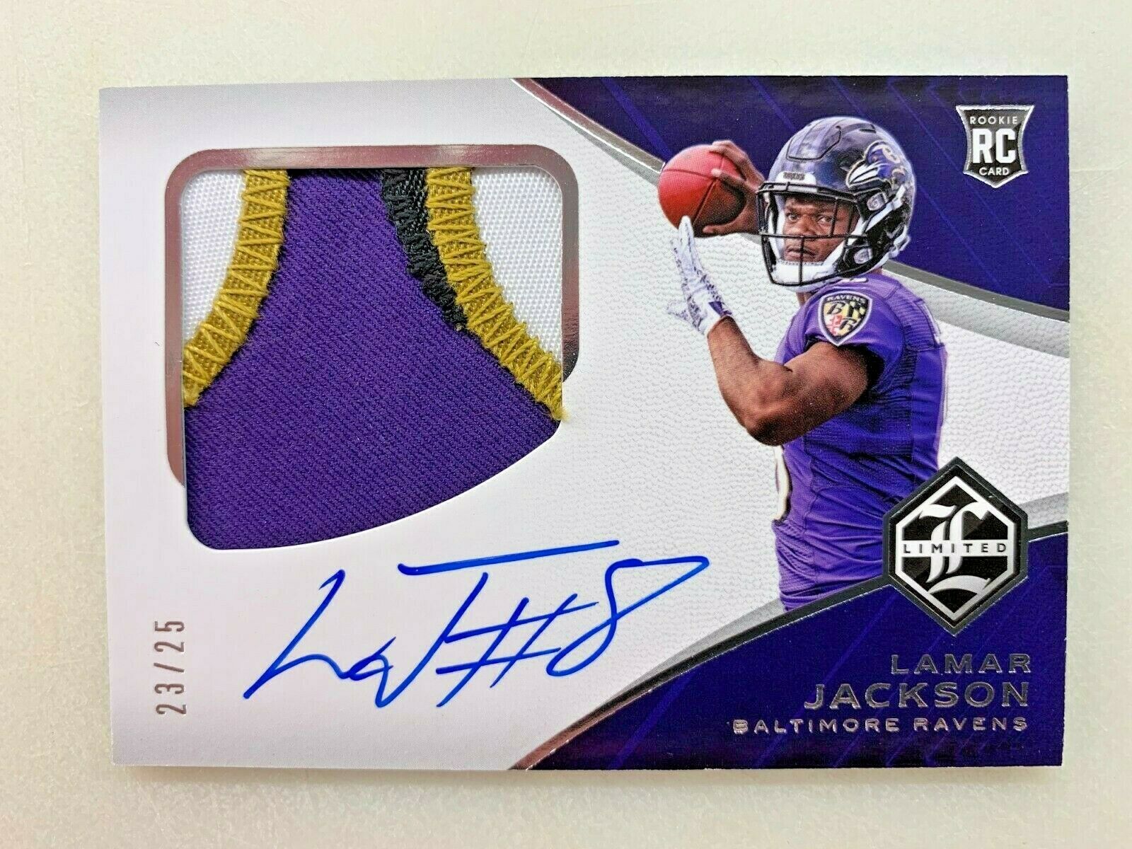 2018 PANINI LIMITED LAMAR JACKSON PATCH AUTO RPA 23/25 ON CARD ...