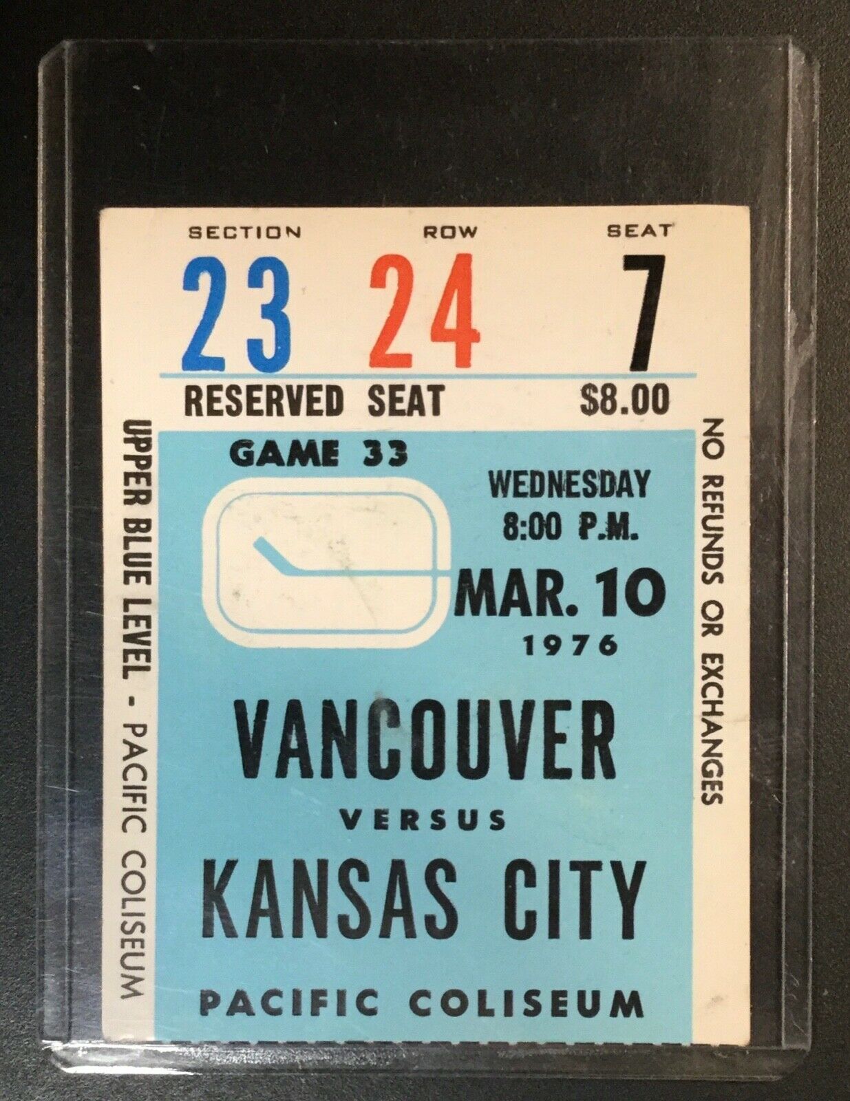 VANCOUVER CANUCKS Vs KANSAS CITY March 10 1976. Ticket Stub NHL | #17153347