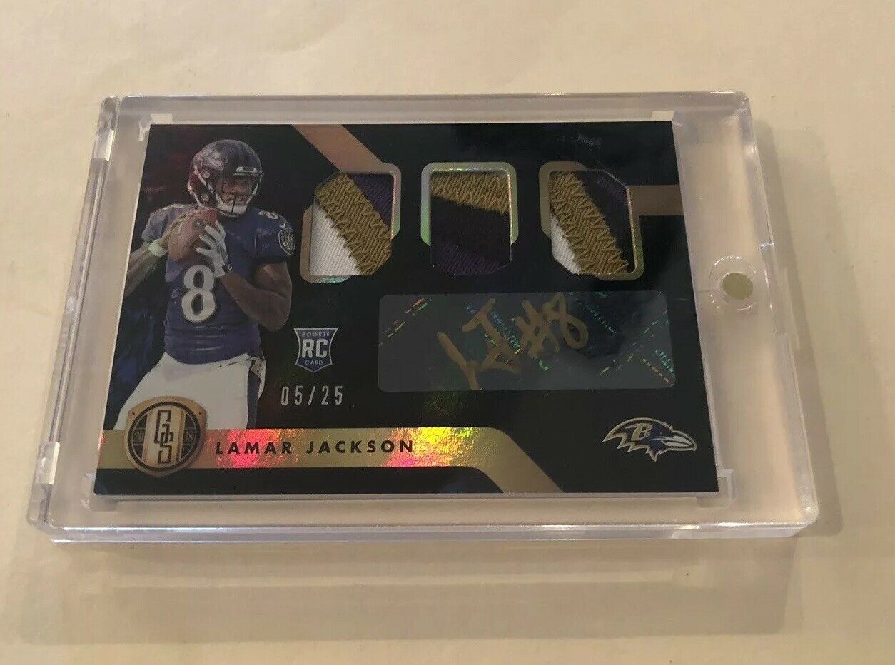 Lamar Jackson 2018 Gold Standard RC Triple Patch Auto Gold Ink Auto /25 ...