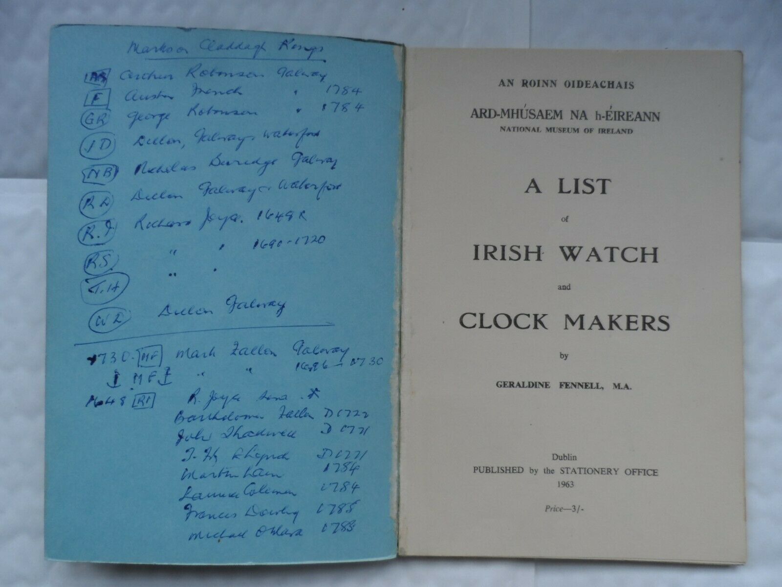 A List Of Irish Watch And Clock Makers - Fennell - 1963 | #17070392